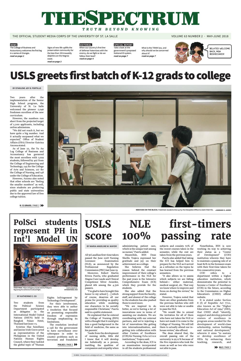 NEWSPAPER-MAY-JUNE 2018 by TheSpectrum-USLS - Issuu