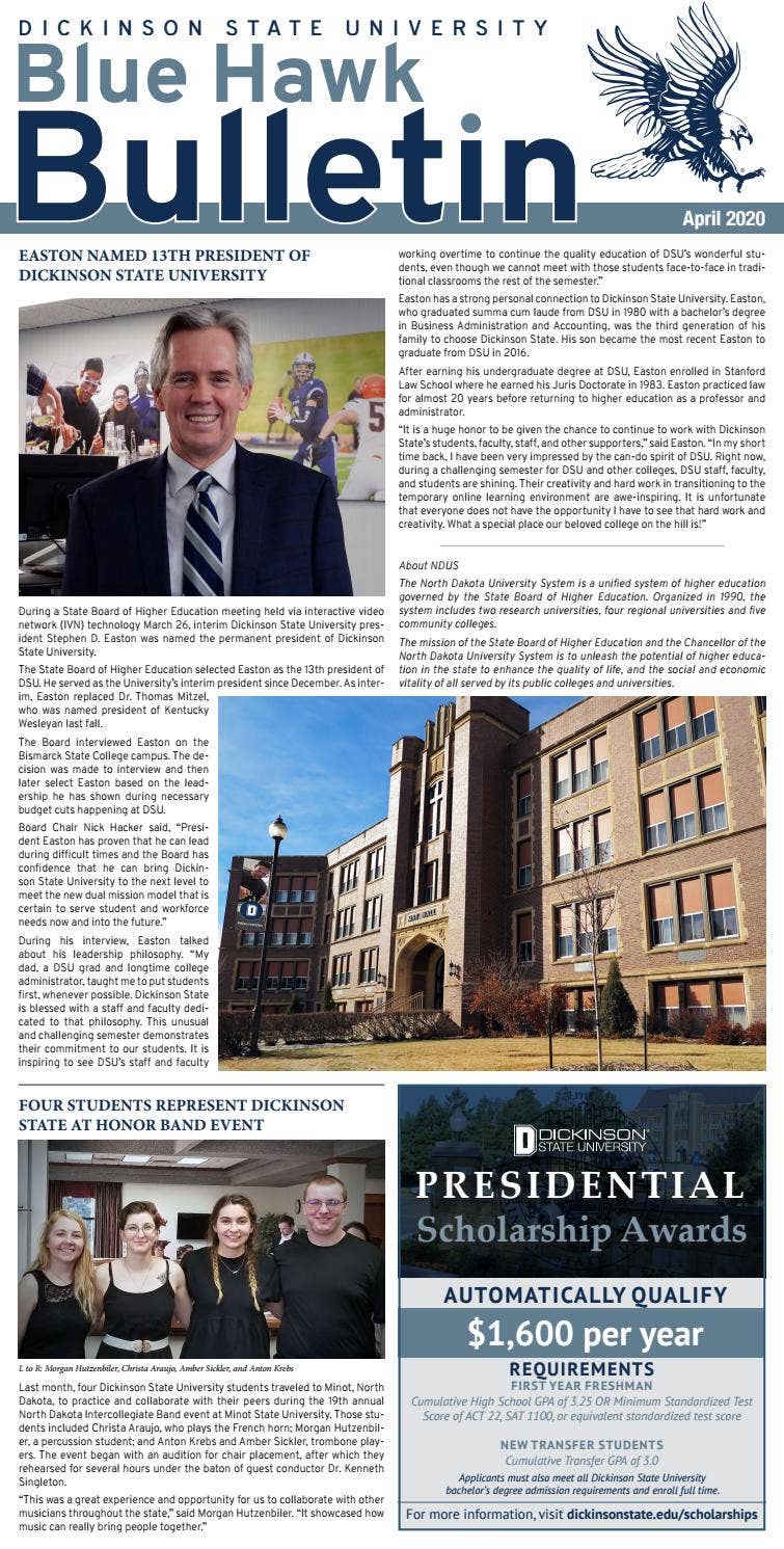 Blue Hawk Bulletin April 2020 by Dickinson State University - Issuu