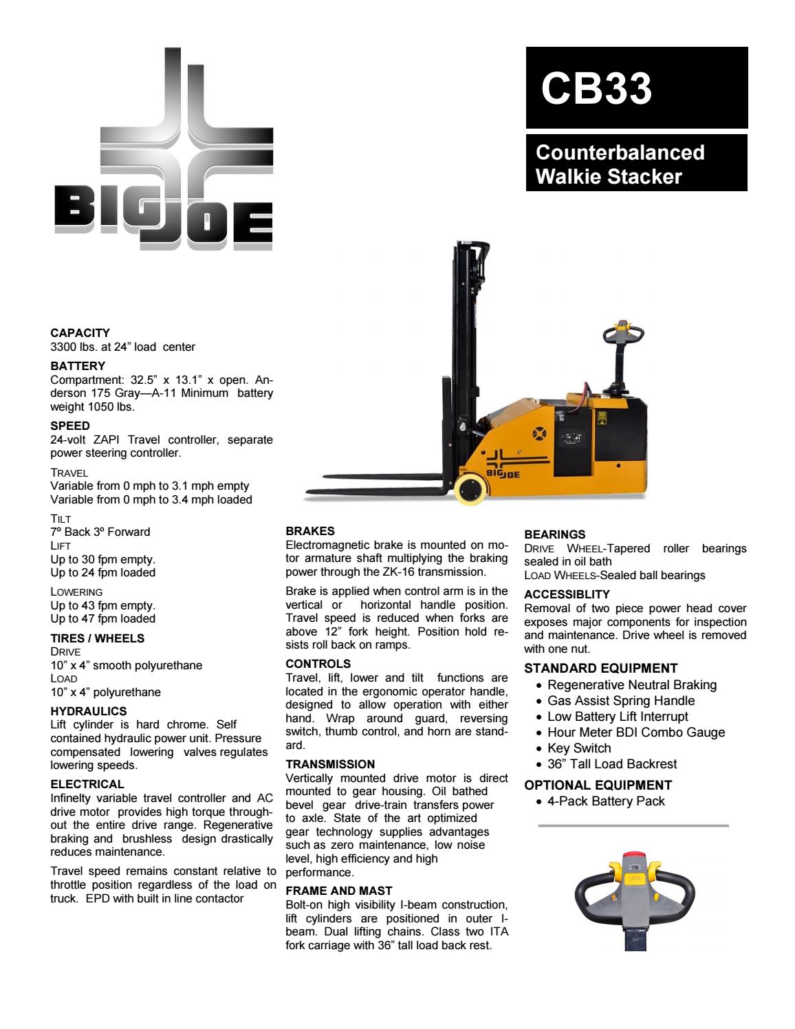 Big Joe Counterbalanced Stacker (CB33) by Herc-U-Lift Inc. - Issuu