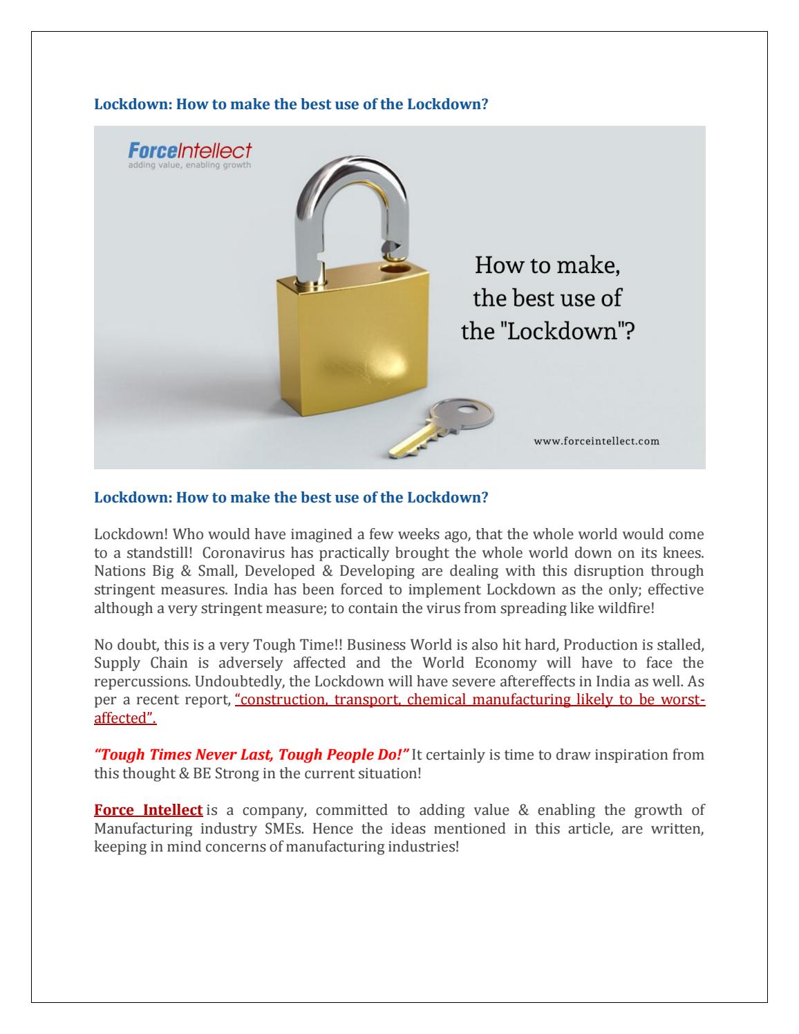 Lockdown: How to make the best use of the Lockdown? by Force Intellect ...
