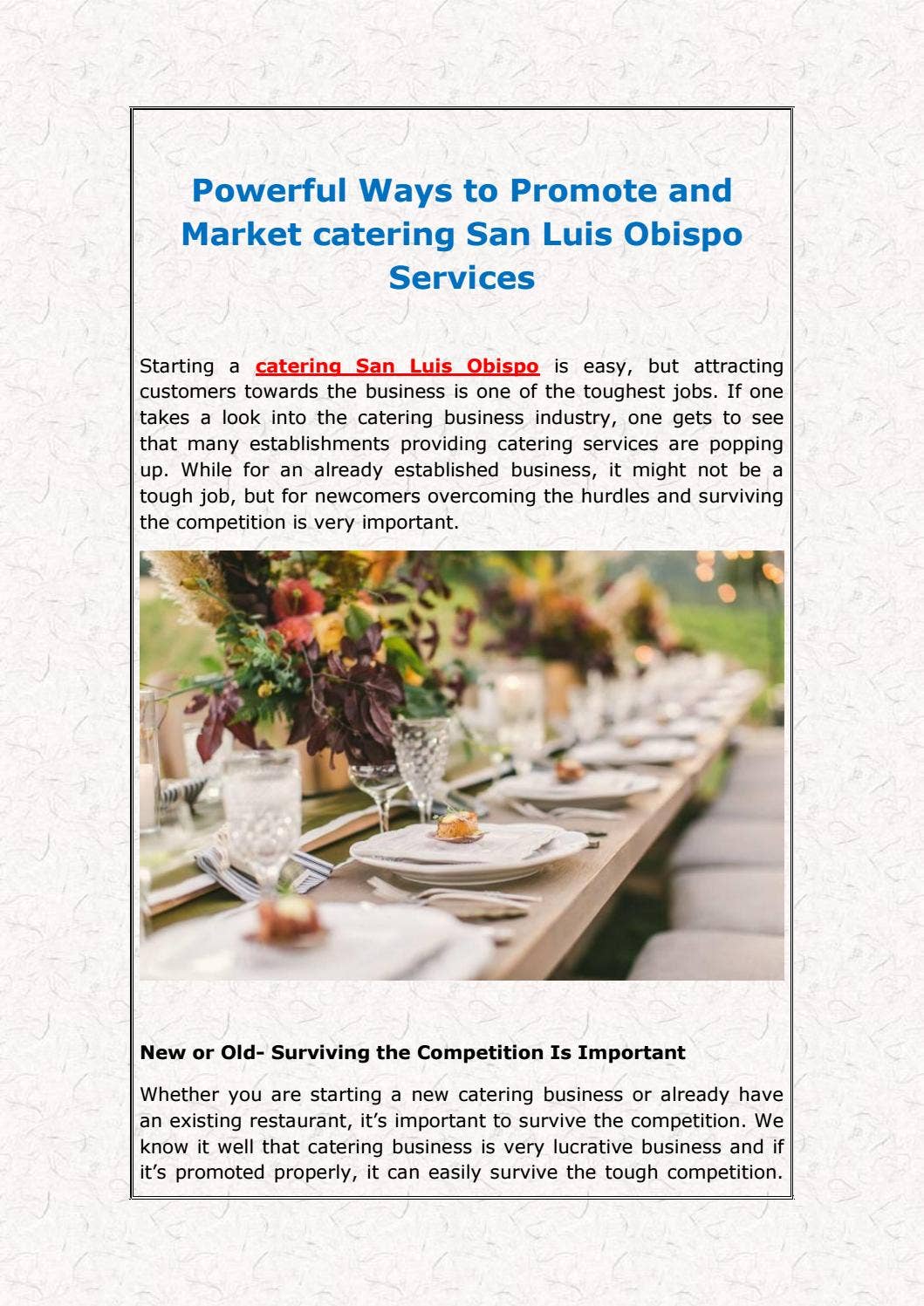 Powerful Ways to Promote and Market catering San Luis Obispo Services ...