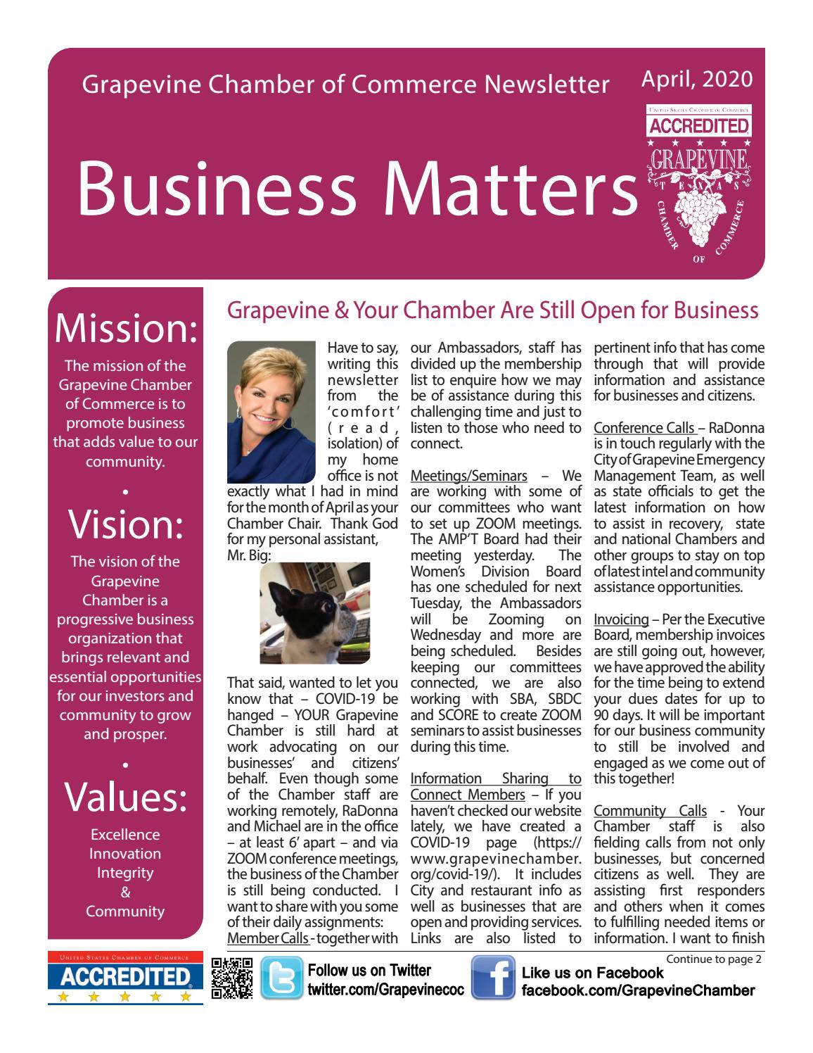 April 2020 Grapevine Chamber Newsletter by Grapevine Chamber of ...
