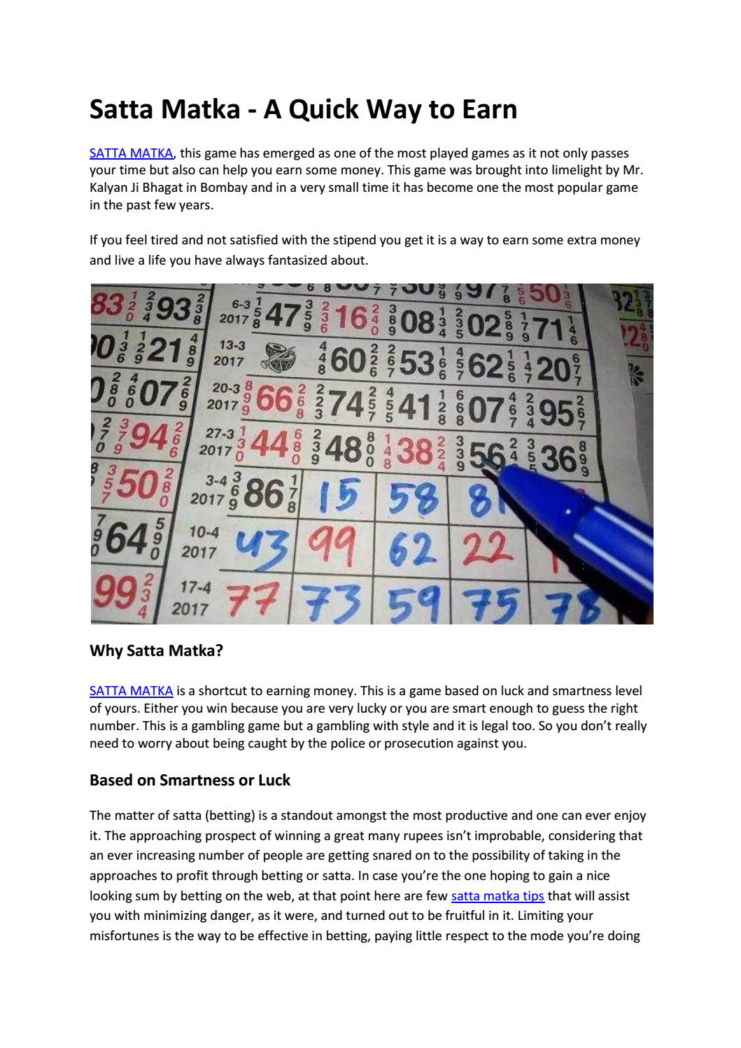 Satta Matka - A Quick Way to Earn by Daniel Nash - Issuu