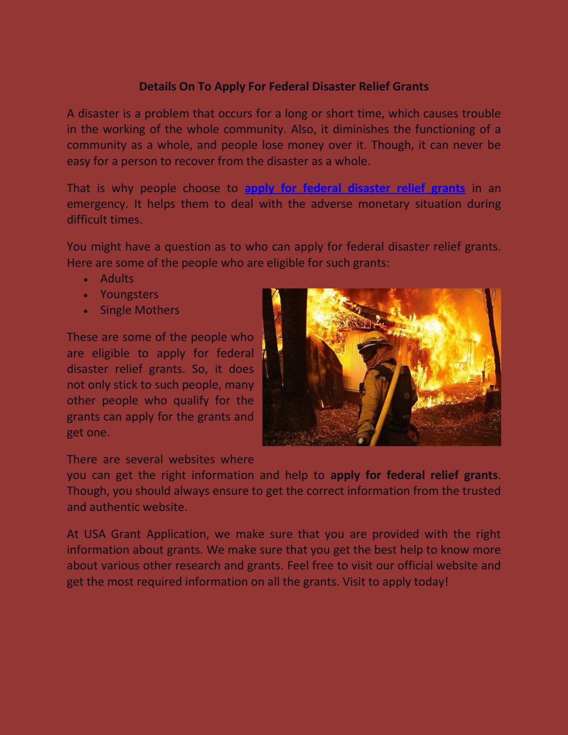 Details On To Apply For Federal Disaster Relief Grants by USA Grant ...