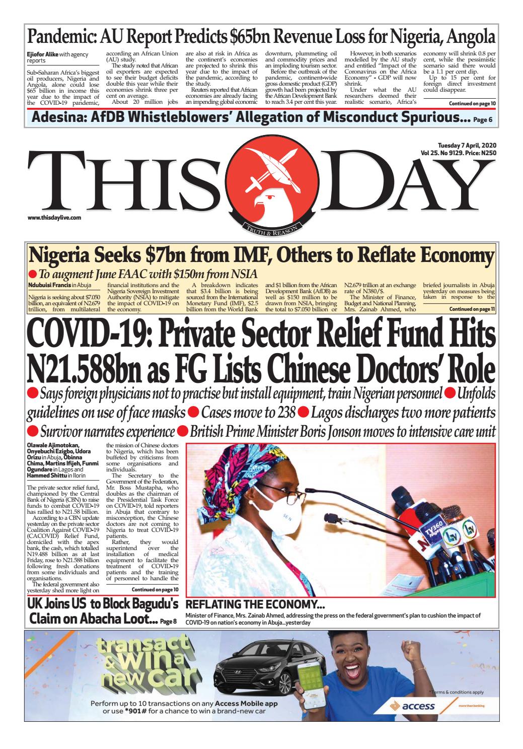 TUESDAY 7TH APRIL 2020 by THISDAY Newspapers Ltd - Issuu