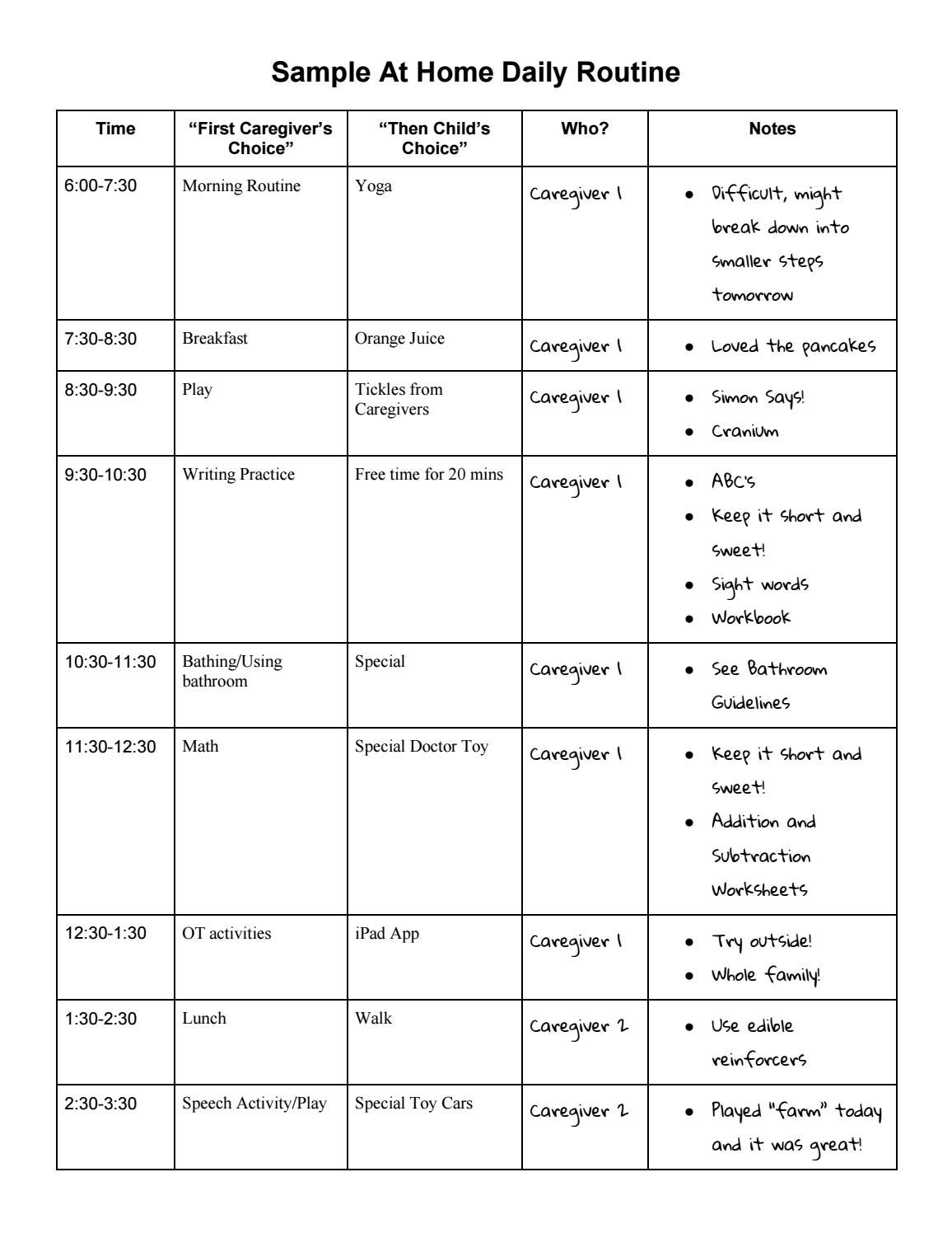 At Home Daily Routine Sample by Pacific Autism Center for Education - Issuu