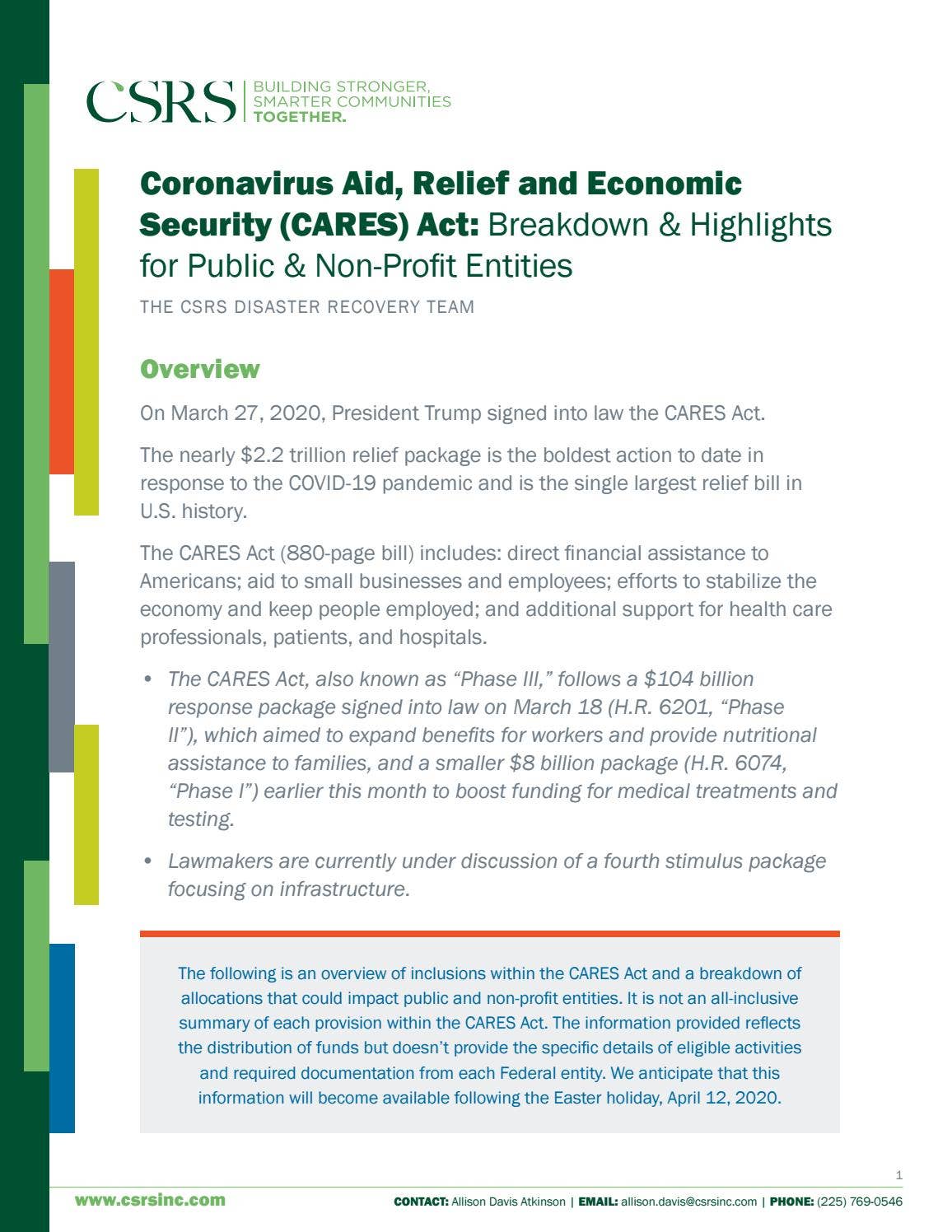 CSRS: The CARES Act: A Breakdown & Highlights for Public & Nonprofit ...