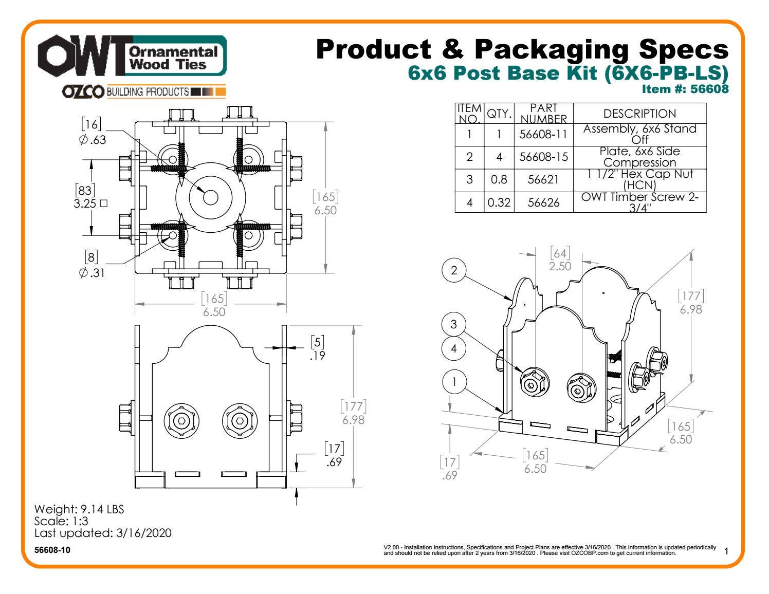 6"x6" Post Base Kit Laredo Sunset (56608) 6X6-PB-LS by OZCO Building ...