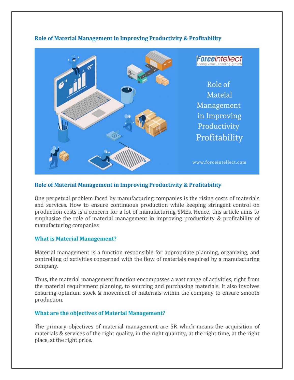 Role of Material Management in Improving Productivity & Profitability ...