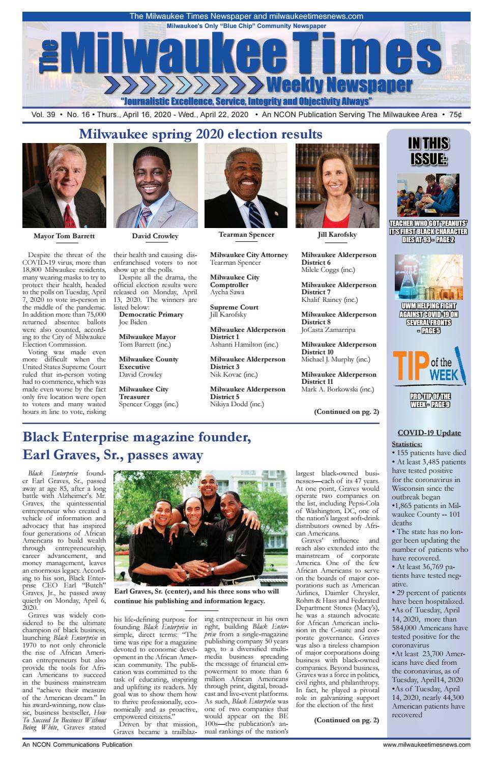 Milwaukee Times Weekly Newspaper Digital Edition Issue April 16, 2020 ...