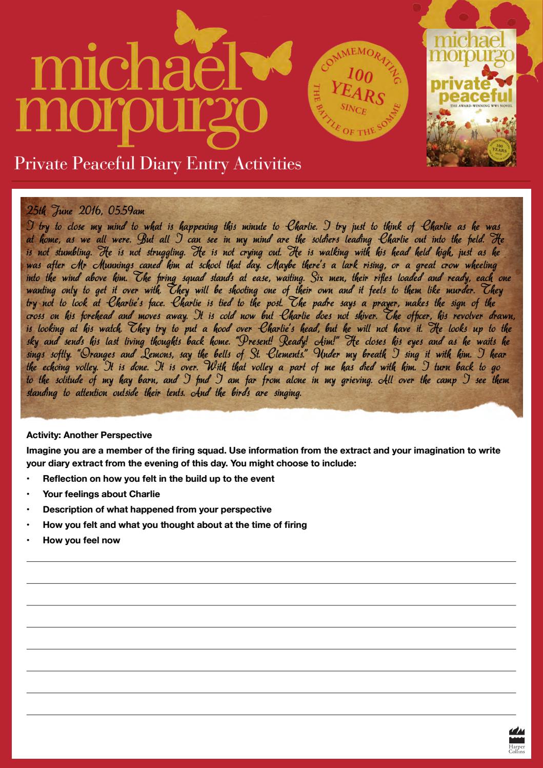 Michael Morpurgo - Private Peaceful Diary Entry Activities by ...