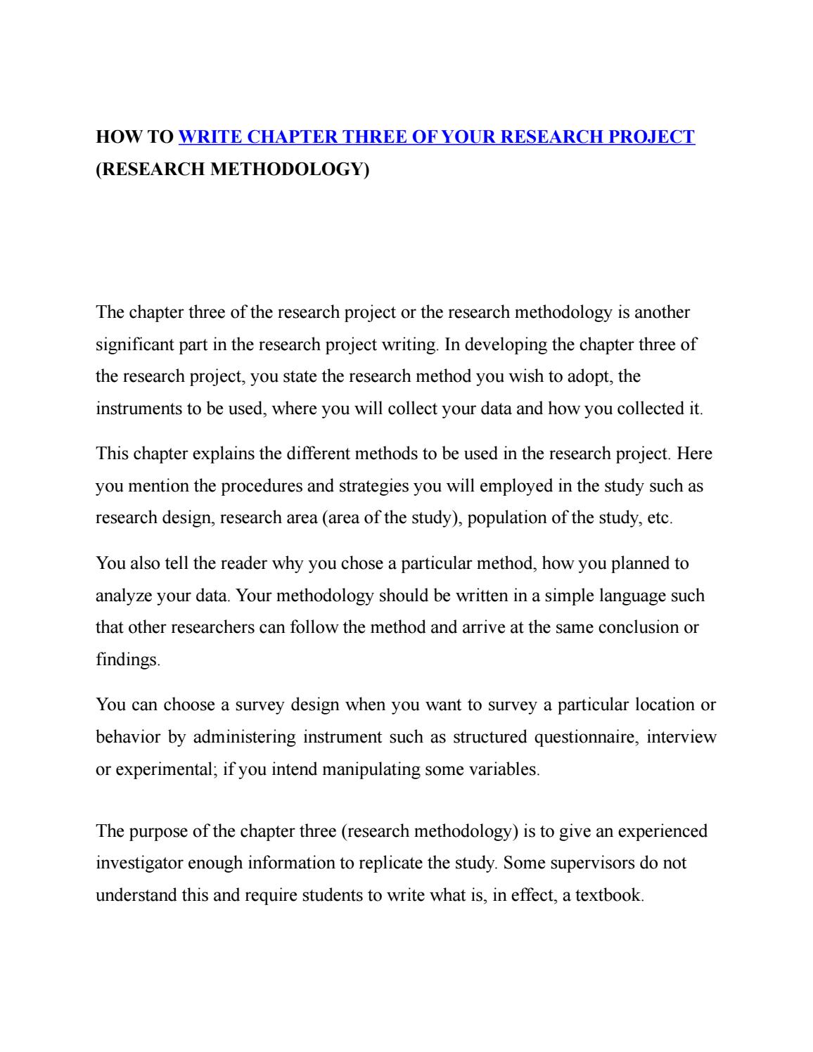 HOW TO WRITE CHAPTER THREE OF YOUR RESEARCH PROJECT RESEARCH 