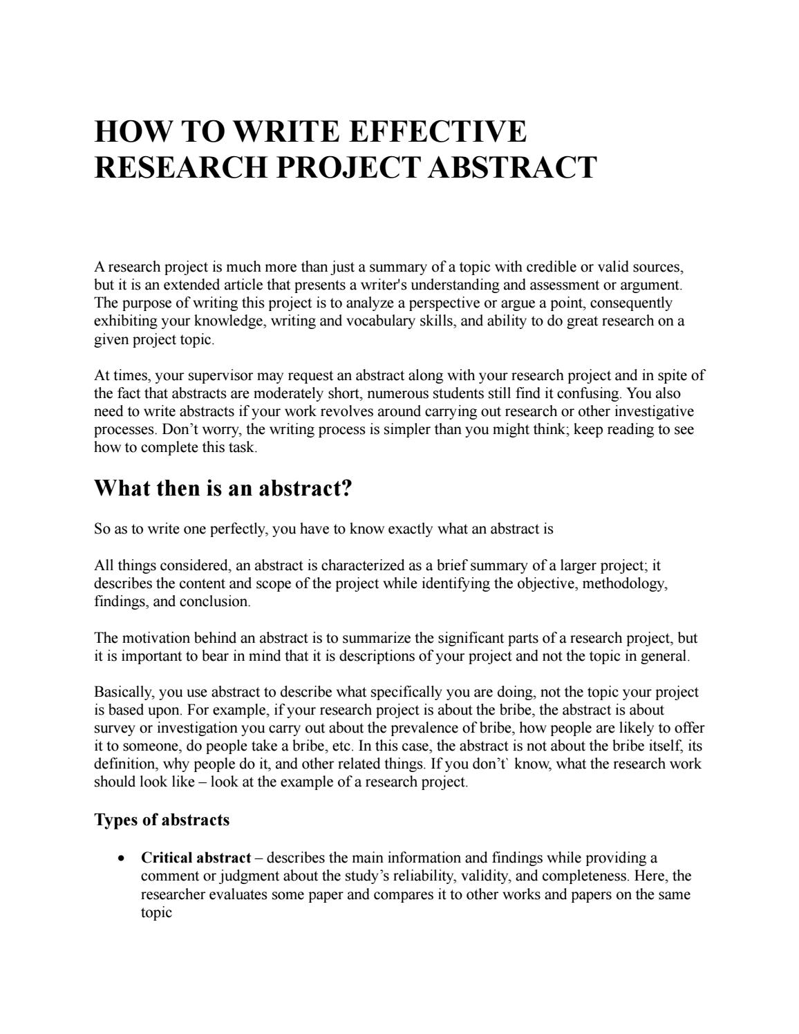 HOW TO WRITE EFFECTIVE RESEARCH PROJECT ABSTRACT By Researchwap Issuu