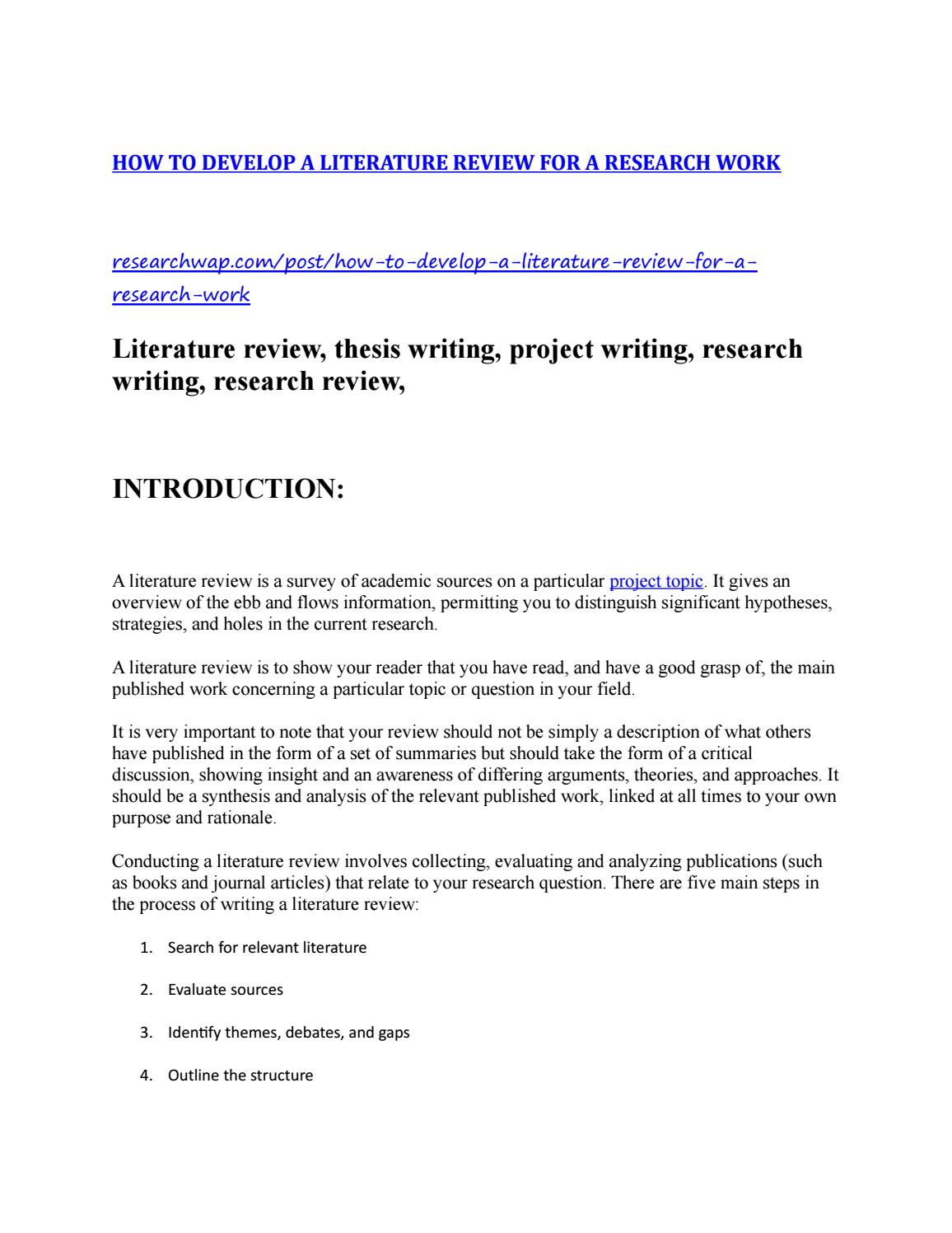 HOW TO DEVELOP A LITERATURE REVIEW FOR A RESEARCH WORK By Researchwap Issuu