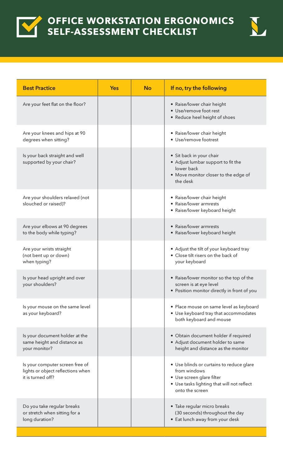 Ergonomics Self Assessment - An Assessment Tool by Lakeland College ...