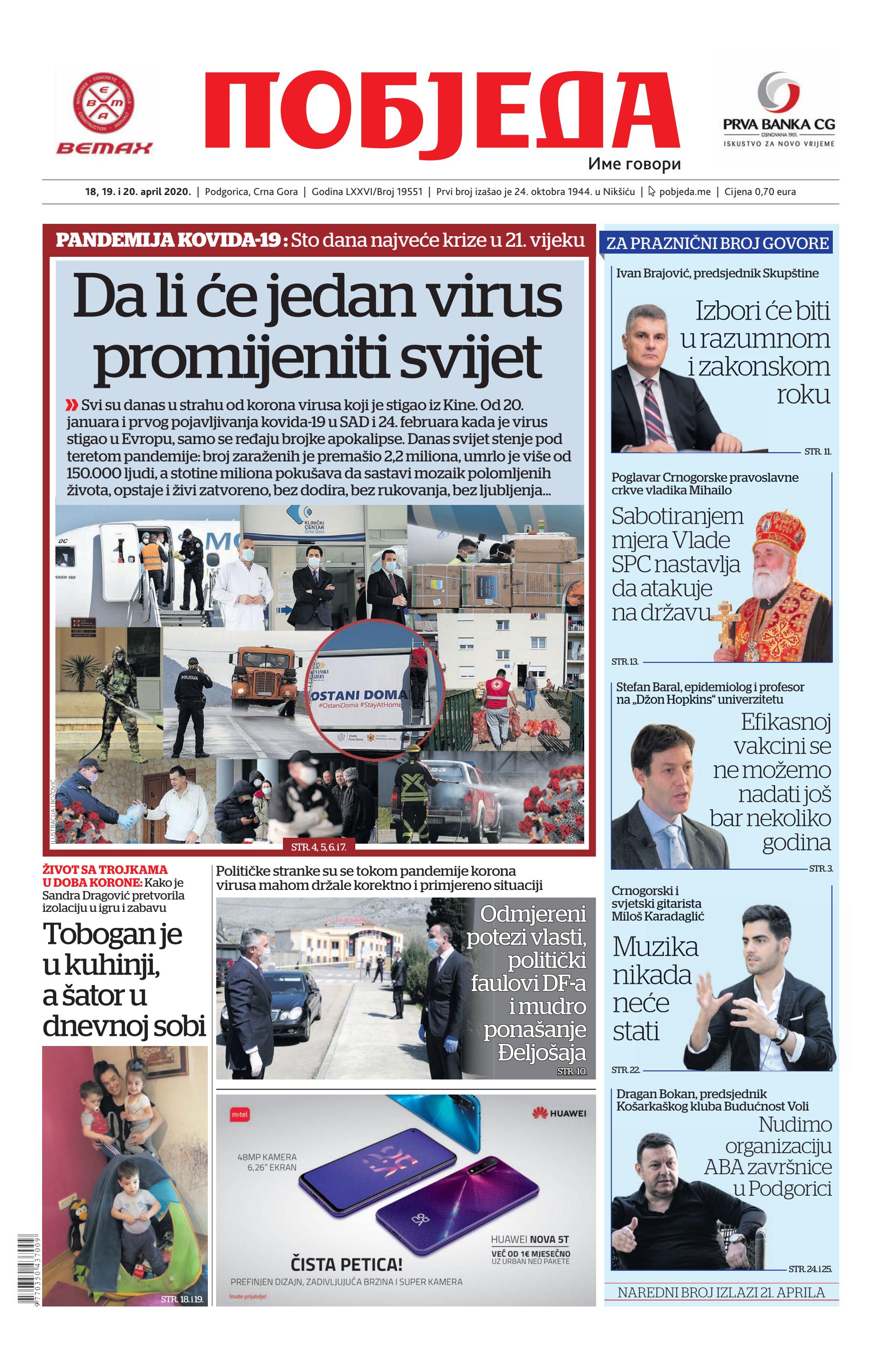 Dnevni list Pobjeda 18, 19, 20. 04.2020. by Pobjeda - Issuu