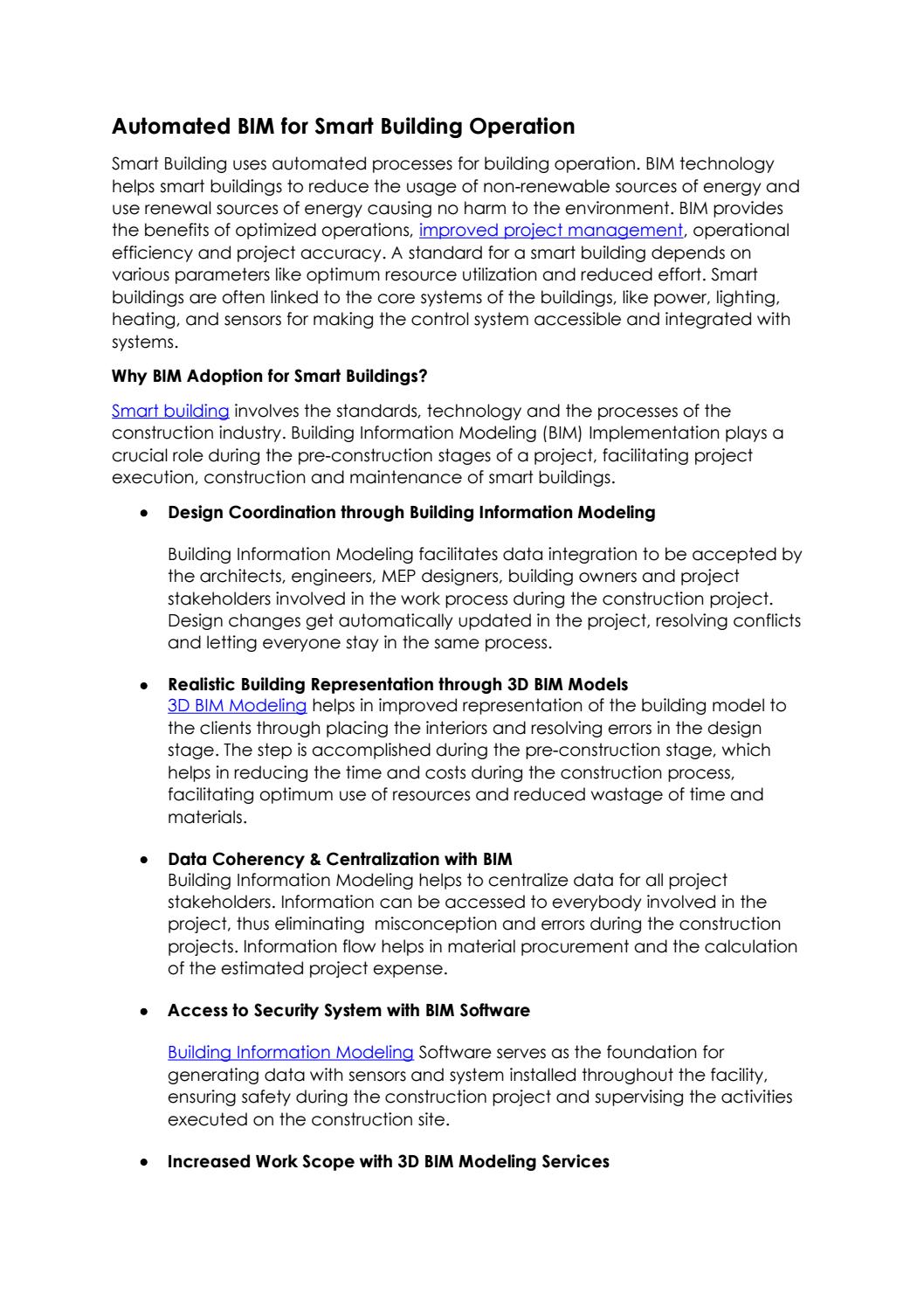 Automated Bim For Smart Building Operation Bim Service Providers In Usa Tejjy Inc By Tejjy