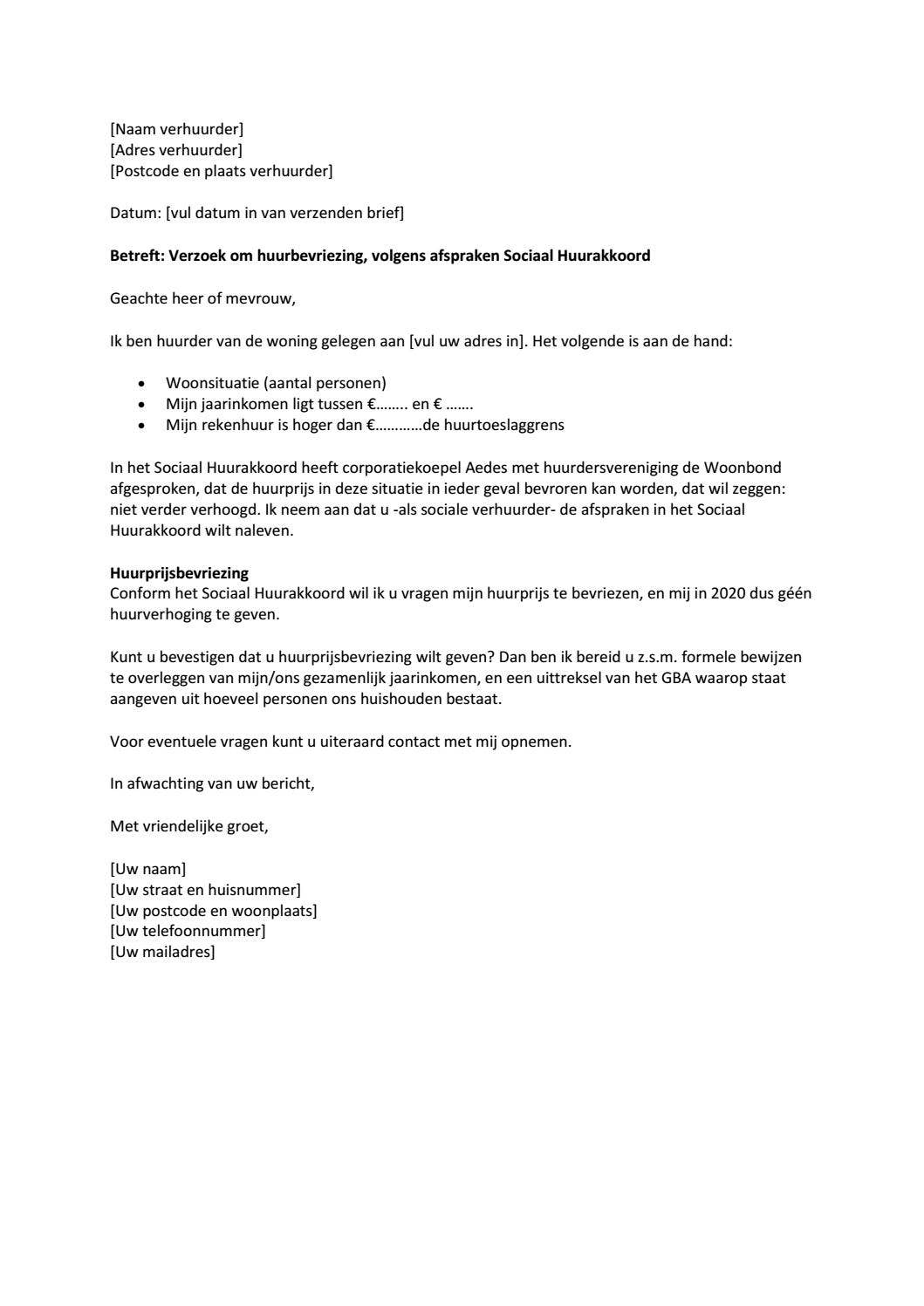 Modelbrief verzoek tot huurbevriezing by Woonstichting Stek - Issuu