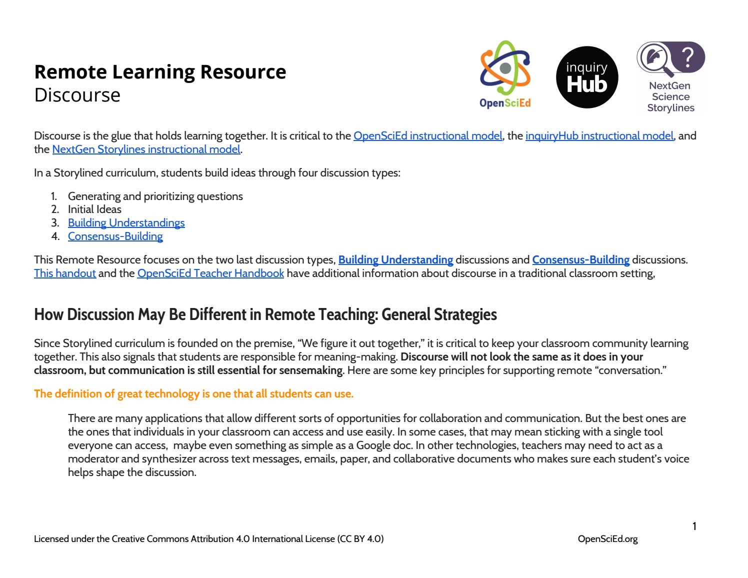 Remote Learning Resource: Discourse by openscied - Issuu