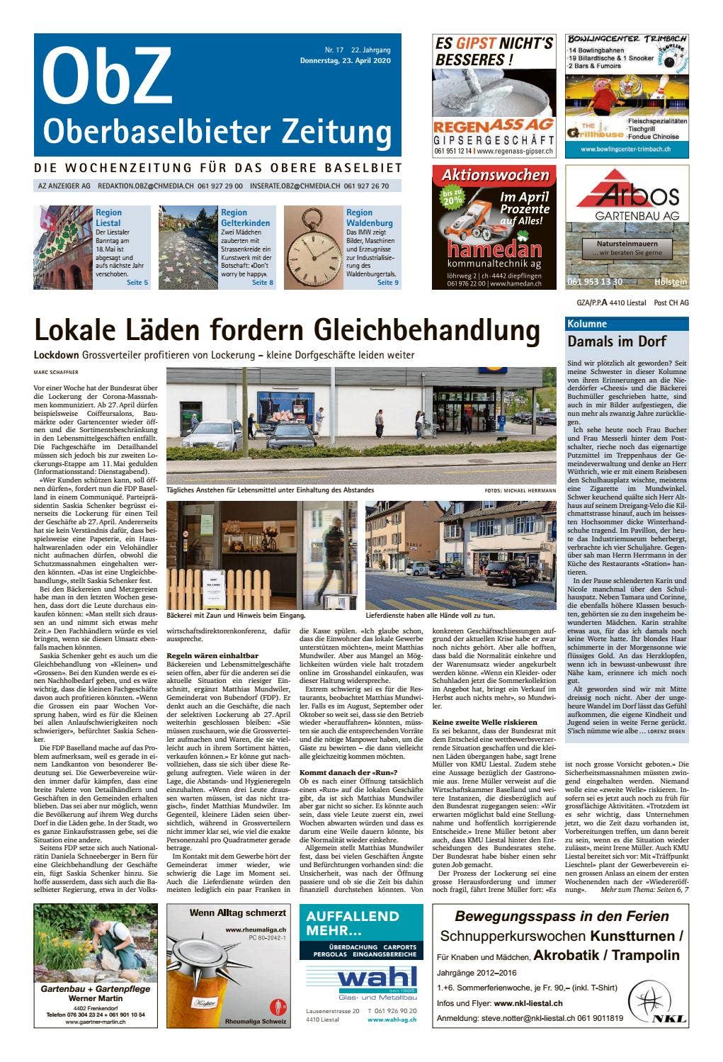 Oberbaselbieter Zeitung vom 23. April 2020 by AZ-Anzeiger - Issuu