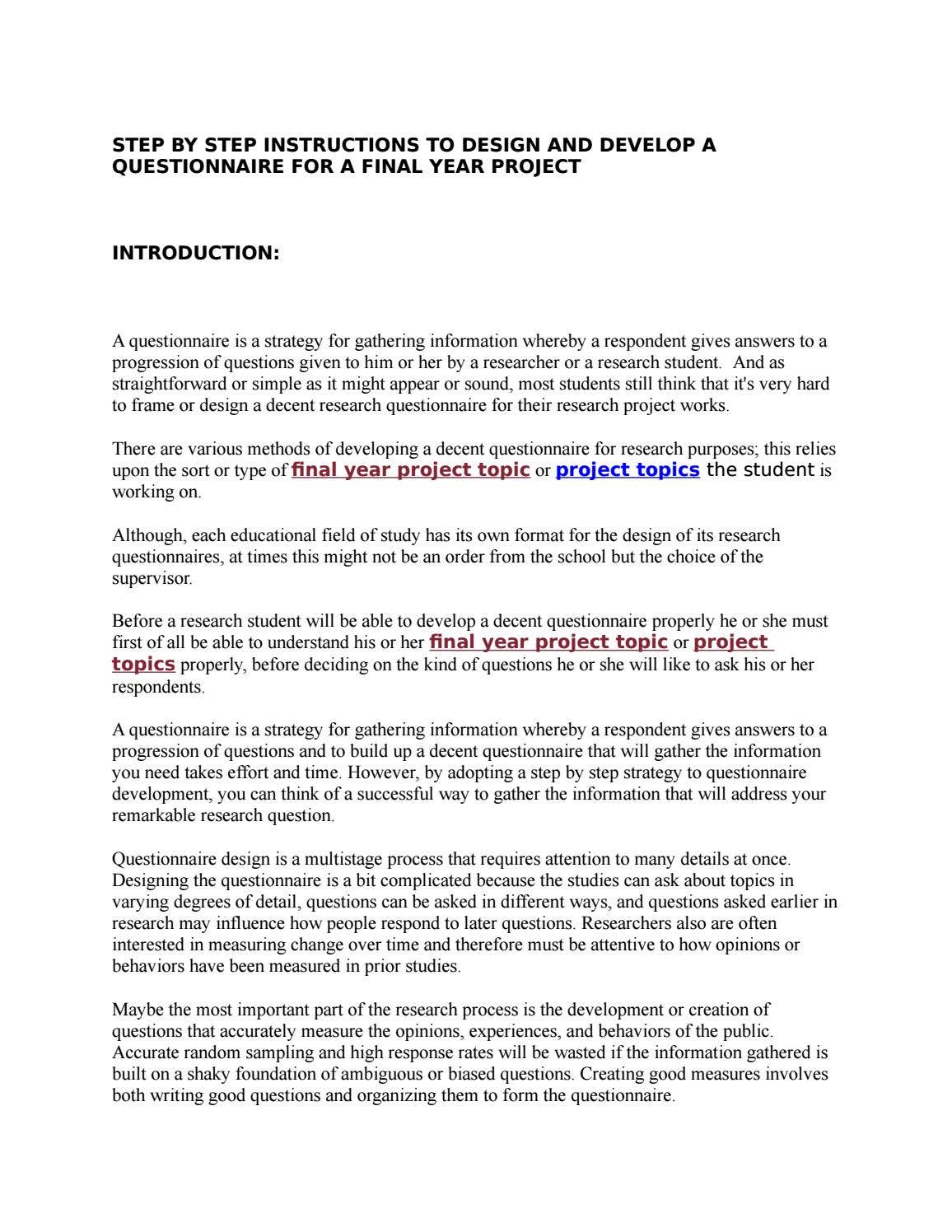 STEP BY STEP INSTRUCTIONS TO DESIGN AND DEVELOP A QUESTIONNAIRE FOR A ...