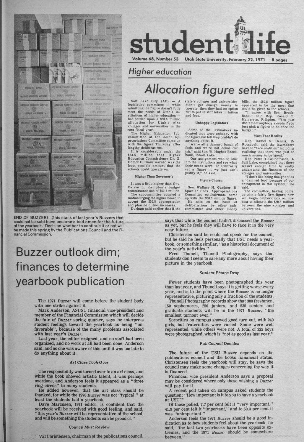 Student Life, February 22, 1971, Vol. 68, No. 53 by USU Libraries - Issuu