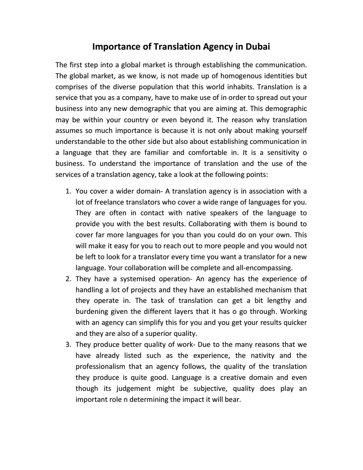 Importance of Translation Agency in Dubai by ICS Dubai - Issuu