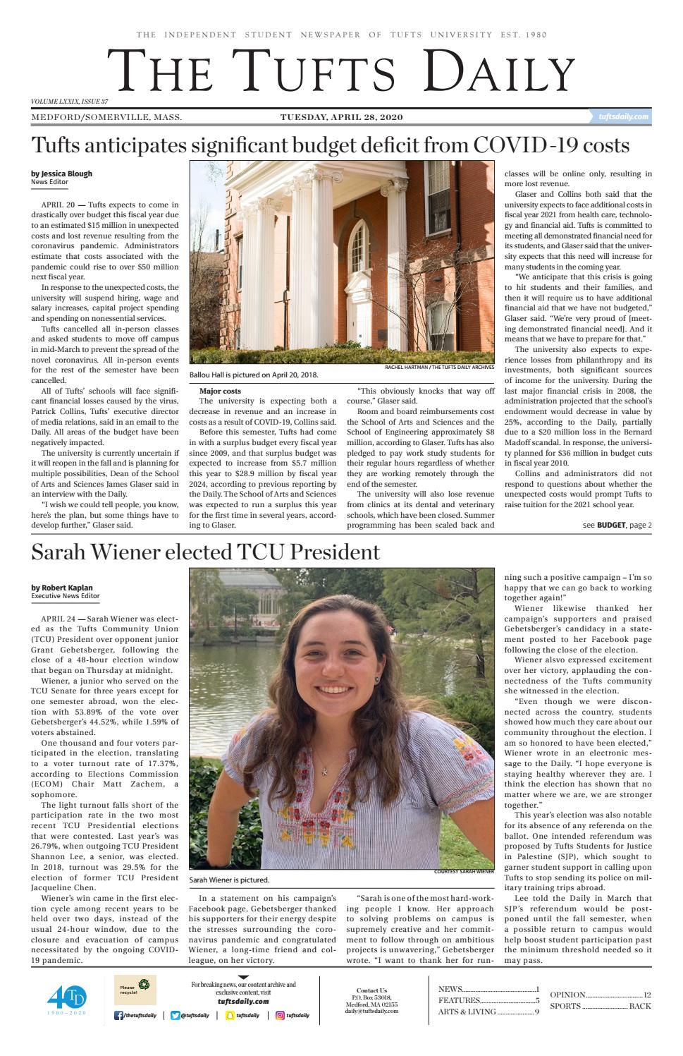 The Tufts Daily - Tuesday, April 28, 2020 by The Tufts Daily - Issuu