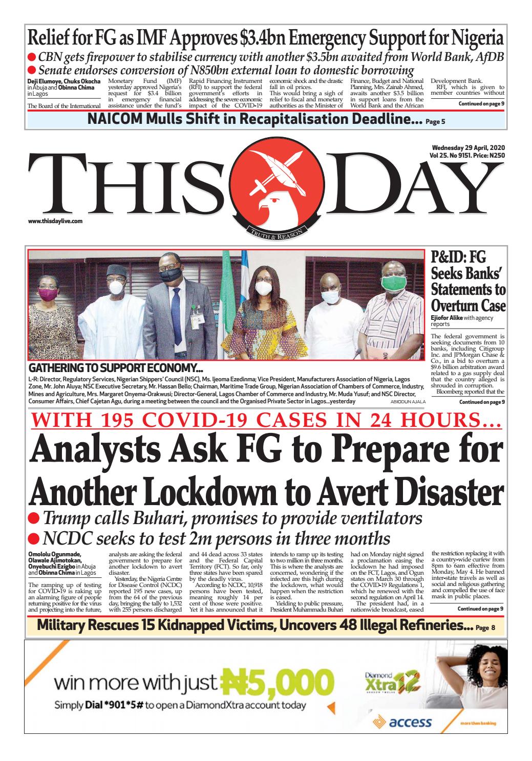 WEDNESDAY 29TH APRIL 2020 by THISDAY Newspapers Ltd - Issuu