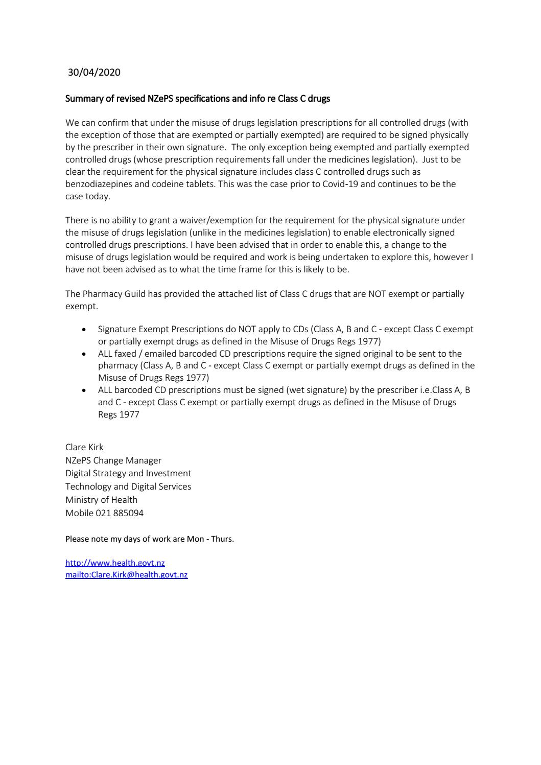 Summary of revised NZePS specifications and info re Class C drugs by ...