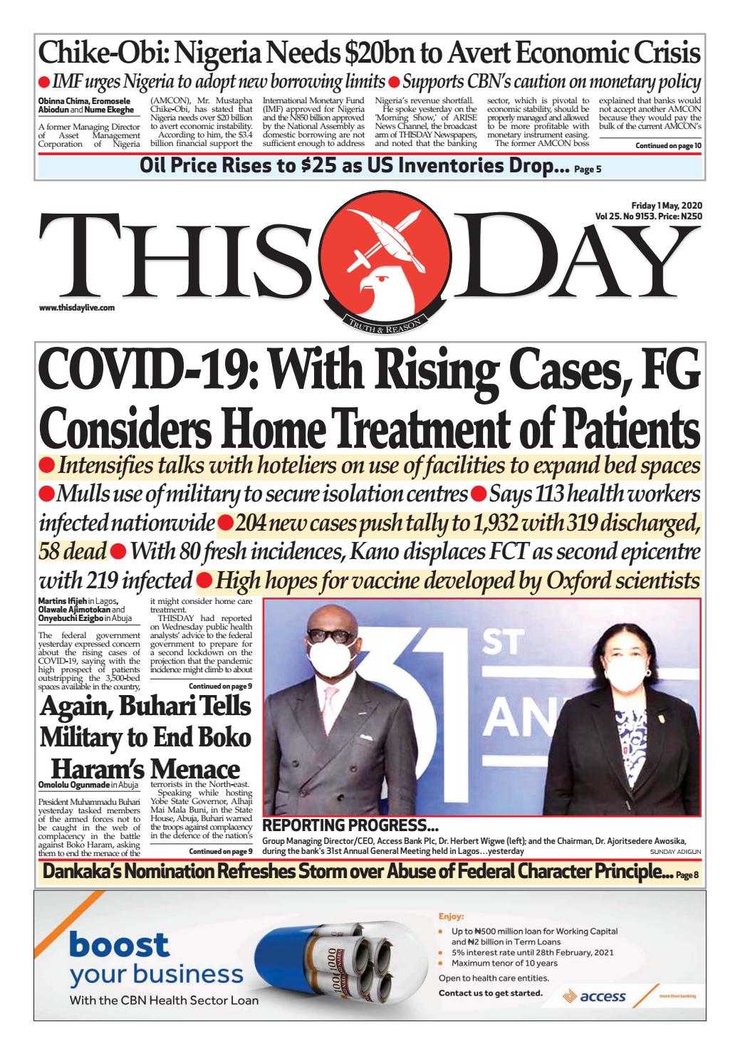 FRIDAY 1ST MAY 2020 by THISDAY Newspapers Ltd - Issuu