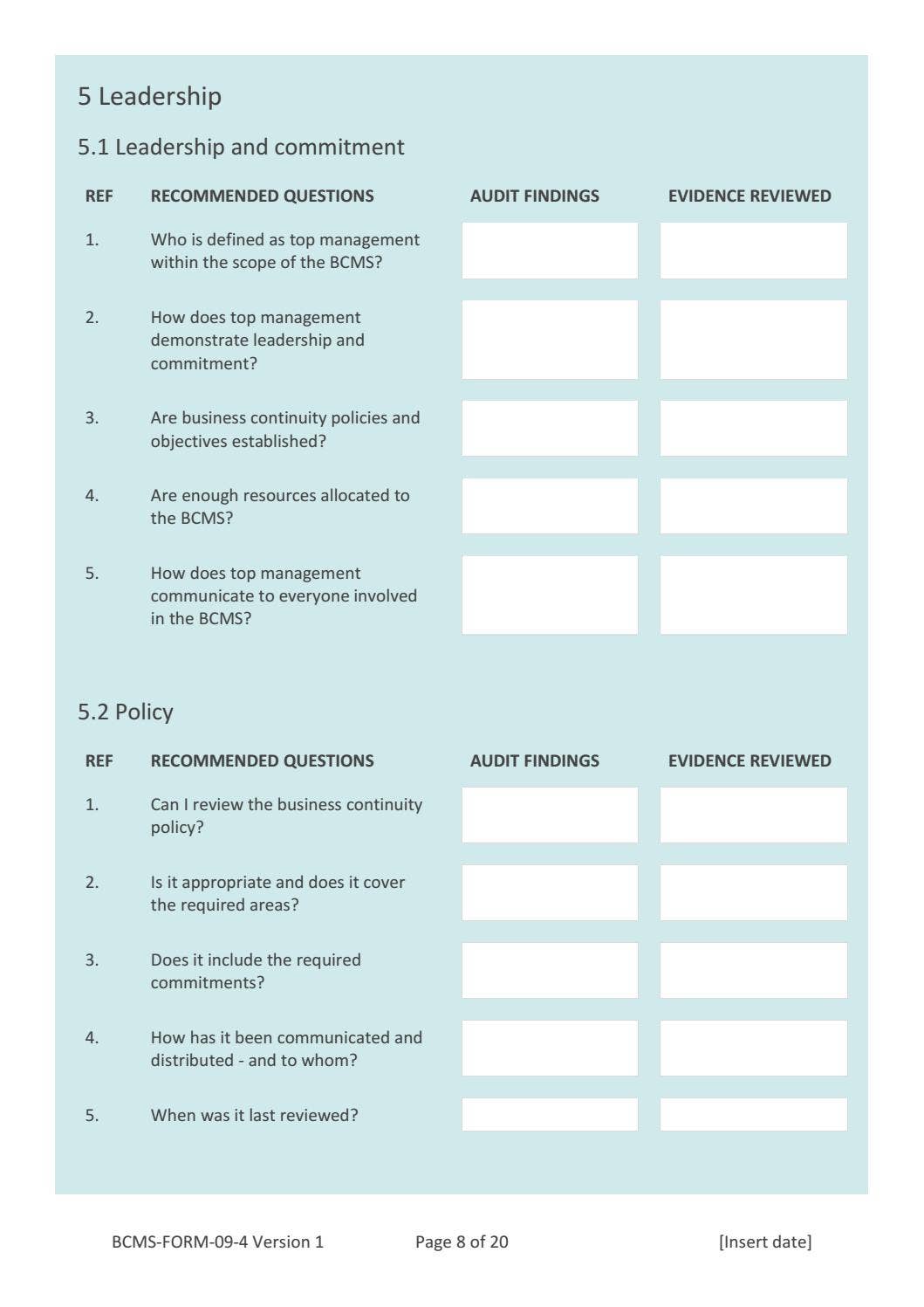 BCMS-FORM-09-4 Internal Audit Checklist by CertiKit Limited - Issuu