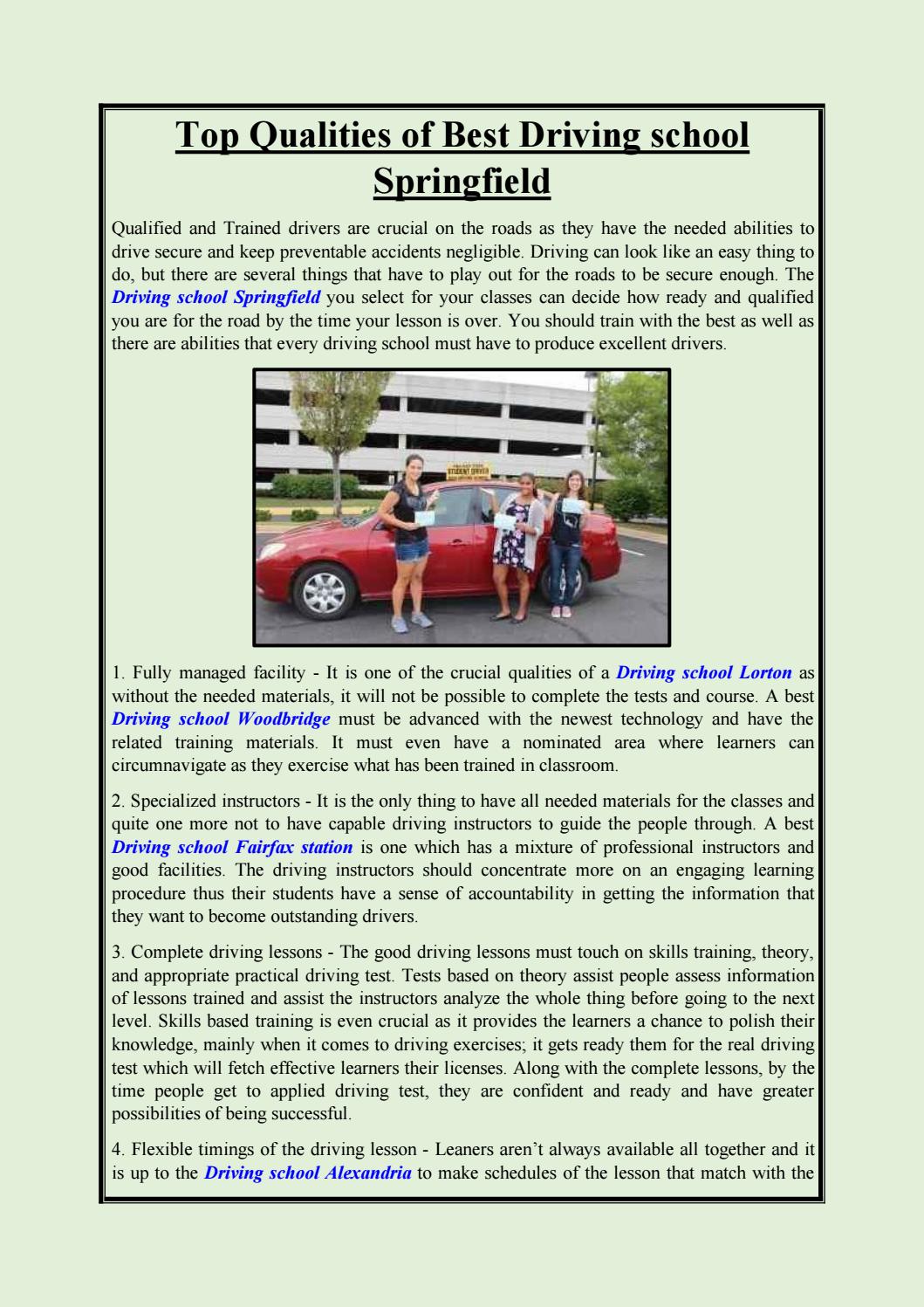 Top Qualities of Best Driving school Springfield by drivingschoolvausa ...