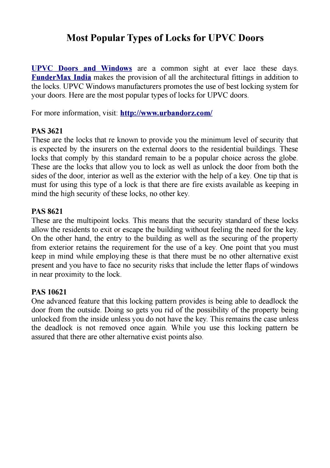 Most Popular Types of Locks for UPVC Doors by upvcwindowmanufacturer ...