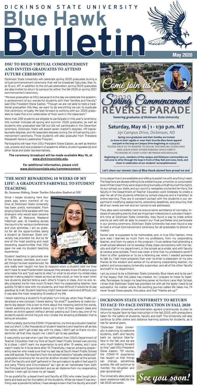Blue Hawk Bulletin May 2020 by Dickinson State University - Issuu