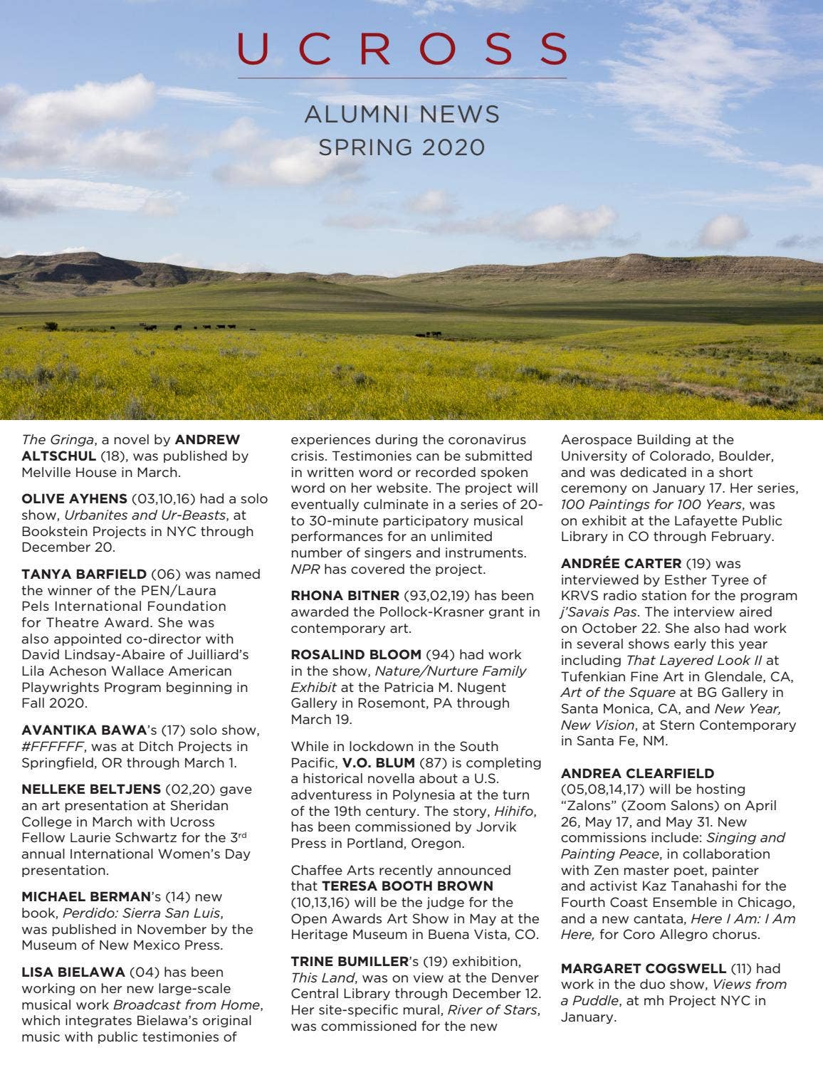Ucross Alumni News Spring 2020 by Ucross - Issuu