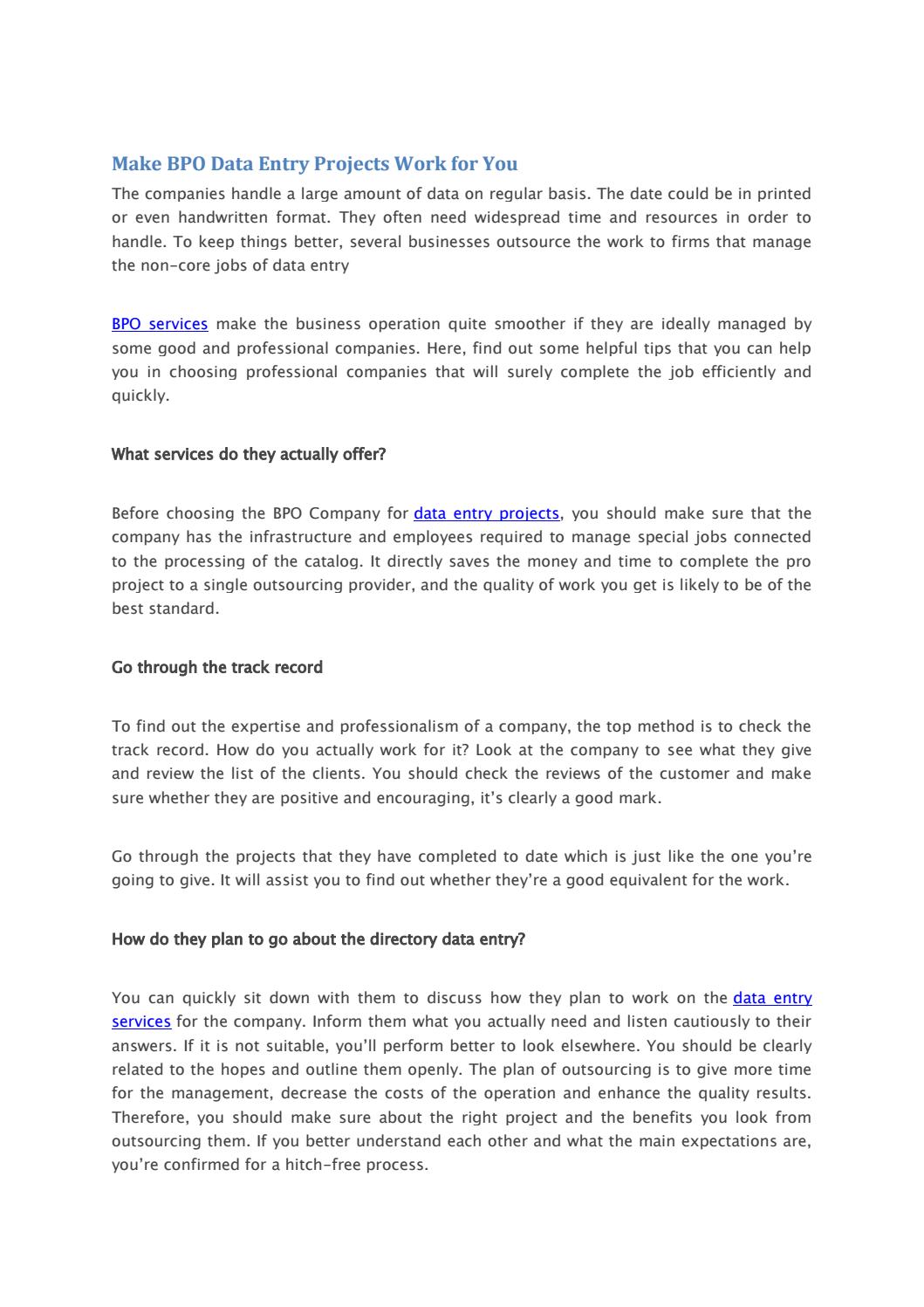 Make BPO Data Entry Projects Work for You by Ascent BPO (Data Entry ...