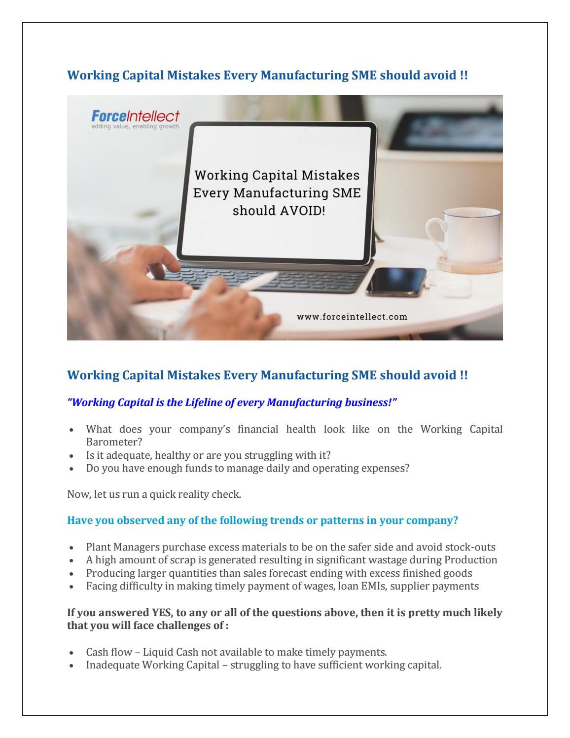 Working Capital Mistakes Every Manufacturing SME should AVOID ! by Force Intellect - Issuu