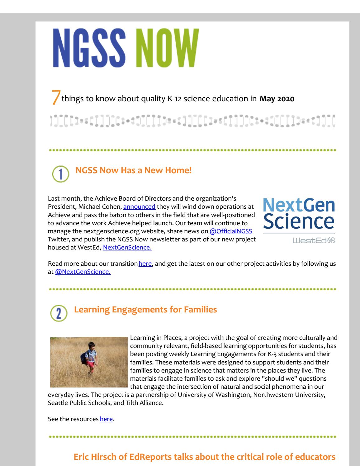 May 2020 NGSS Now Newsletter by NextGenScience - Issuu