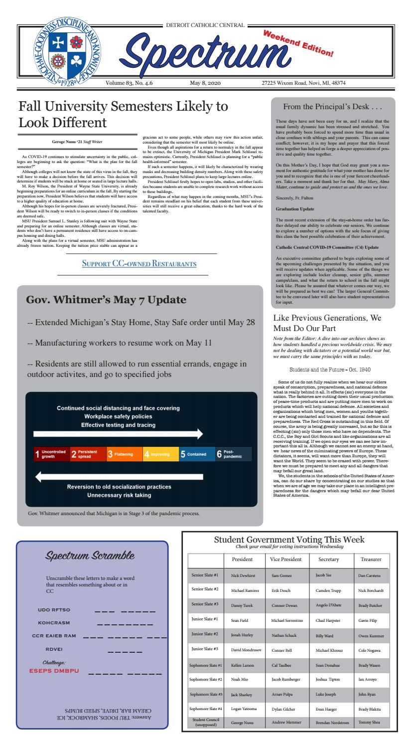 Spectrum Weekend Edition: May 8, 2020 by Detroit Catholic Central High ...