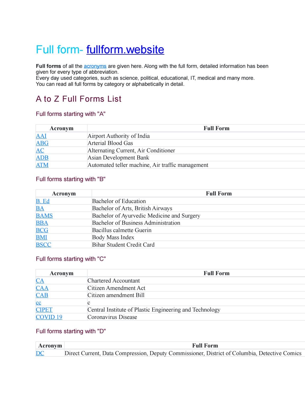 full form list by offpage786 - Issuu