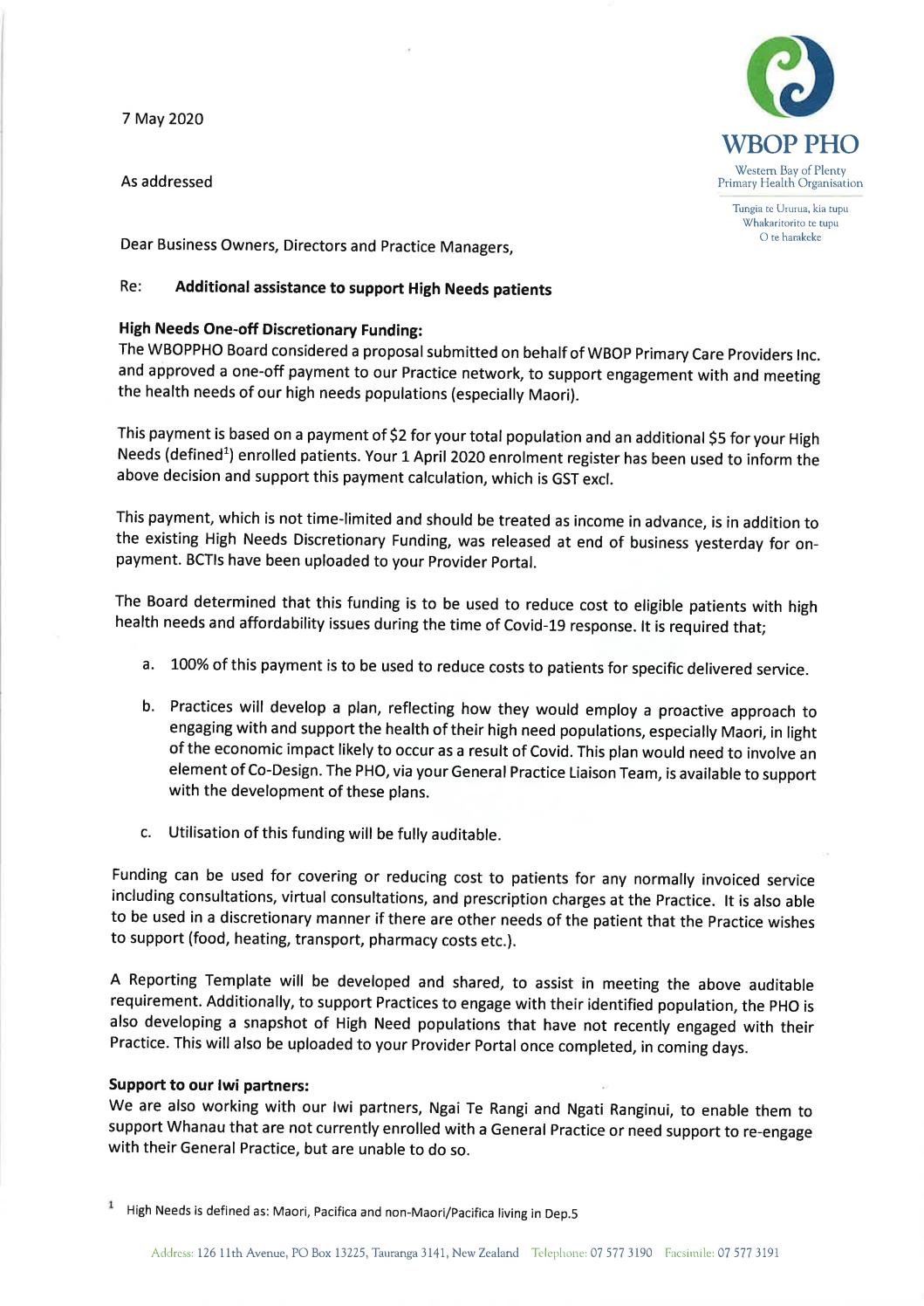 Letter of Advice to Practices - Discretionary Funding Payment by WBOP ...