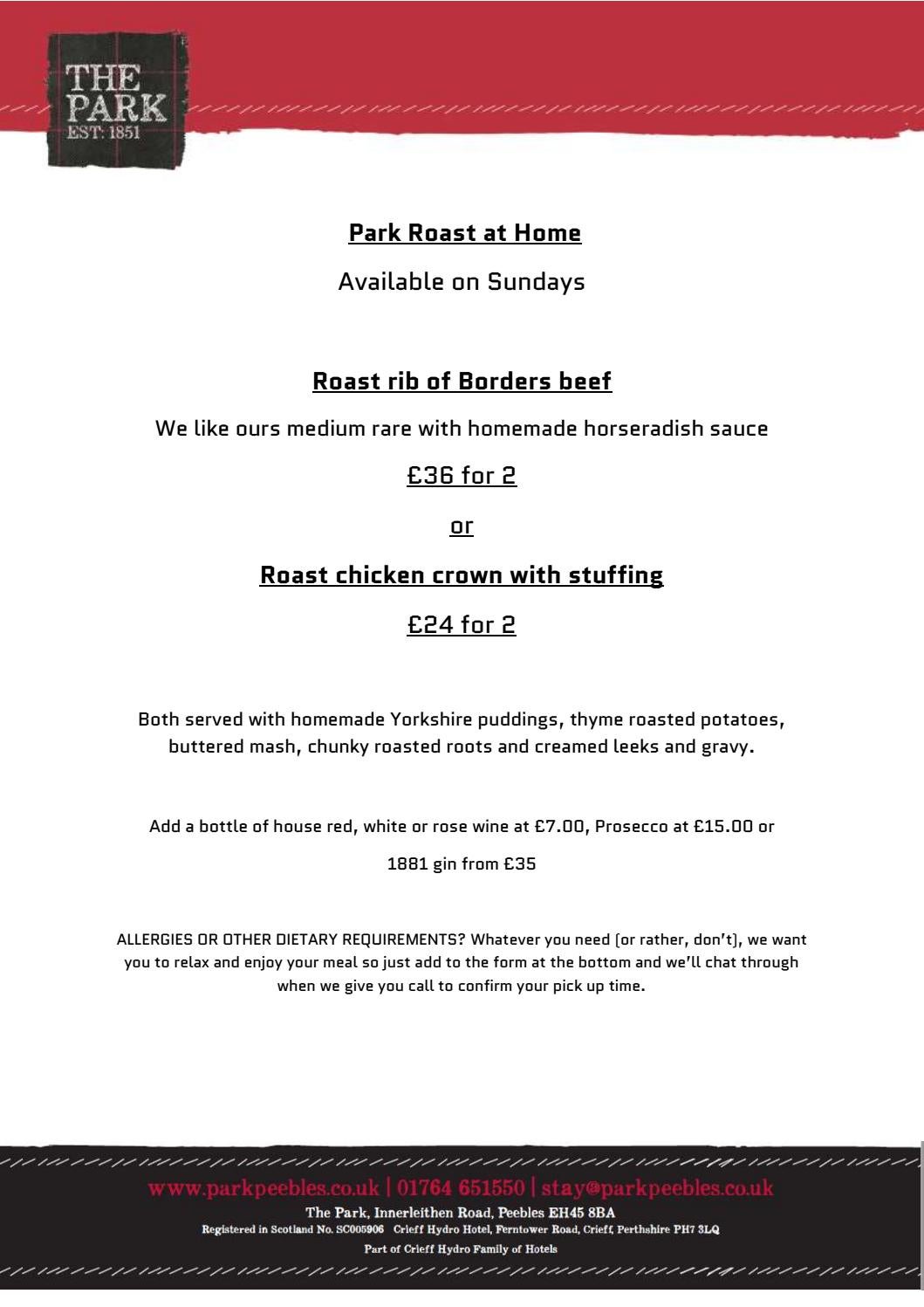 Park at Home Sunday lunch by Peebles Hydro - Issuu