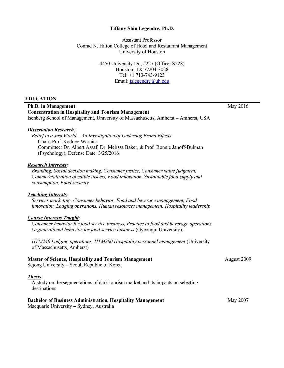 Tiffany Shin by Hilton College - University of Houston - Issuu