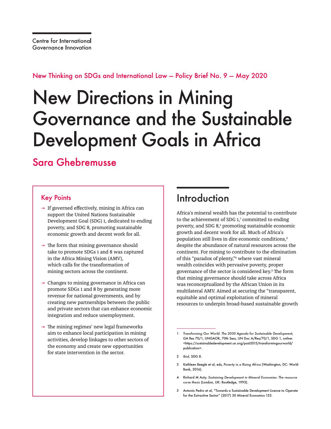 New Directions in Mining Governance and the Sustainable Development ...