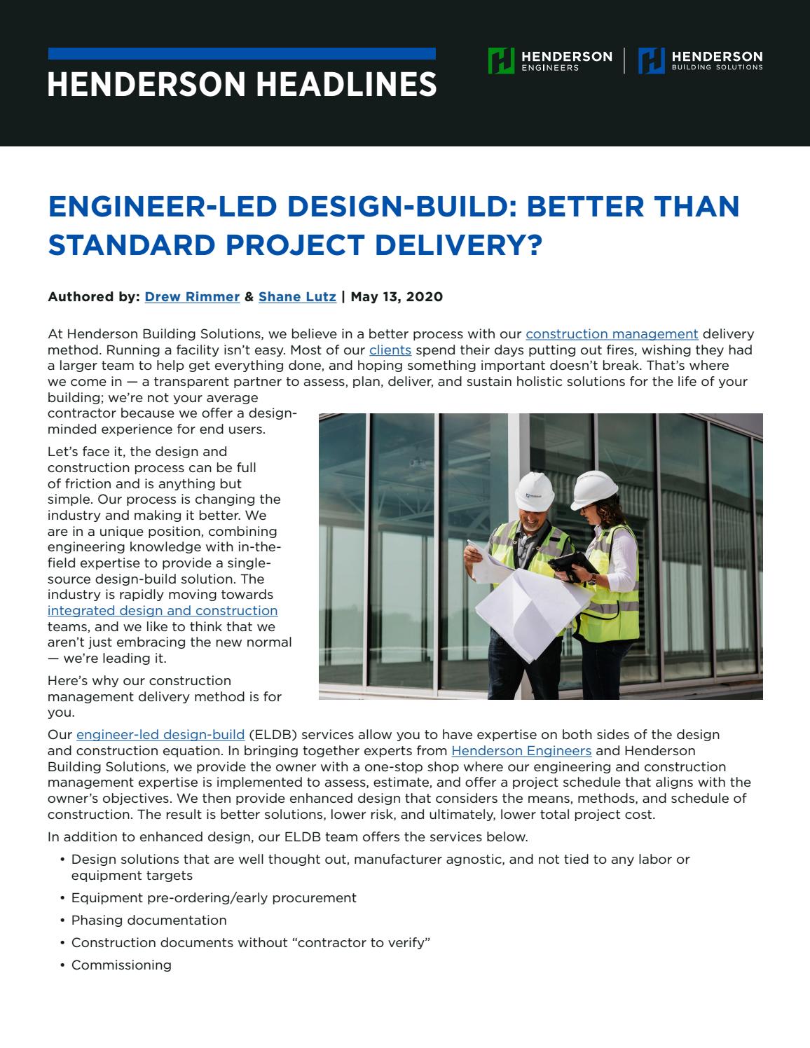 Engineer-Led Design-Build: Better Than Standard Project Delivery? by ...