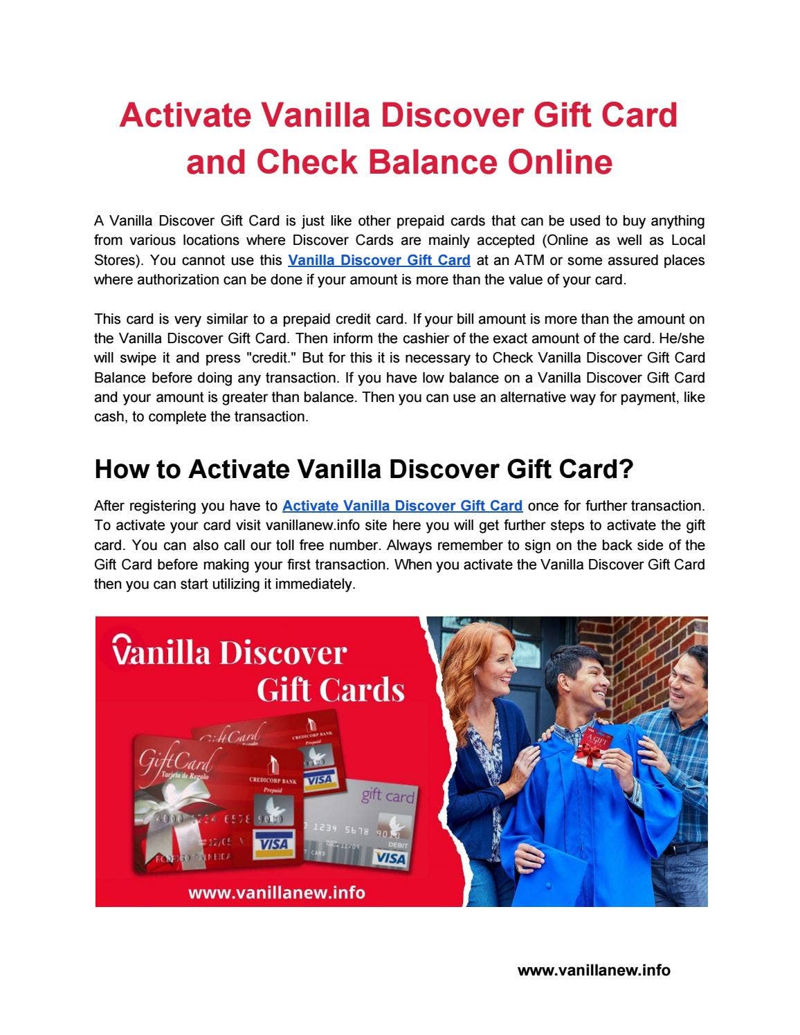 Activate Vanilla Discover Gift Card and Check Balance Online by ...
