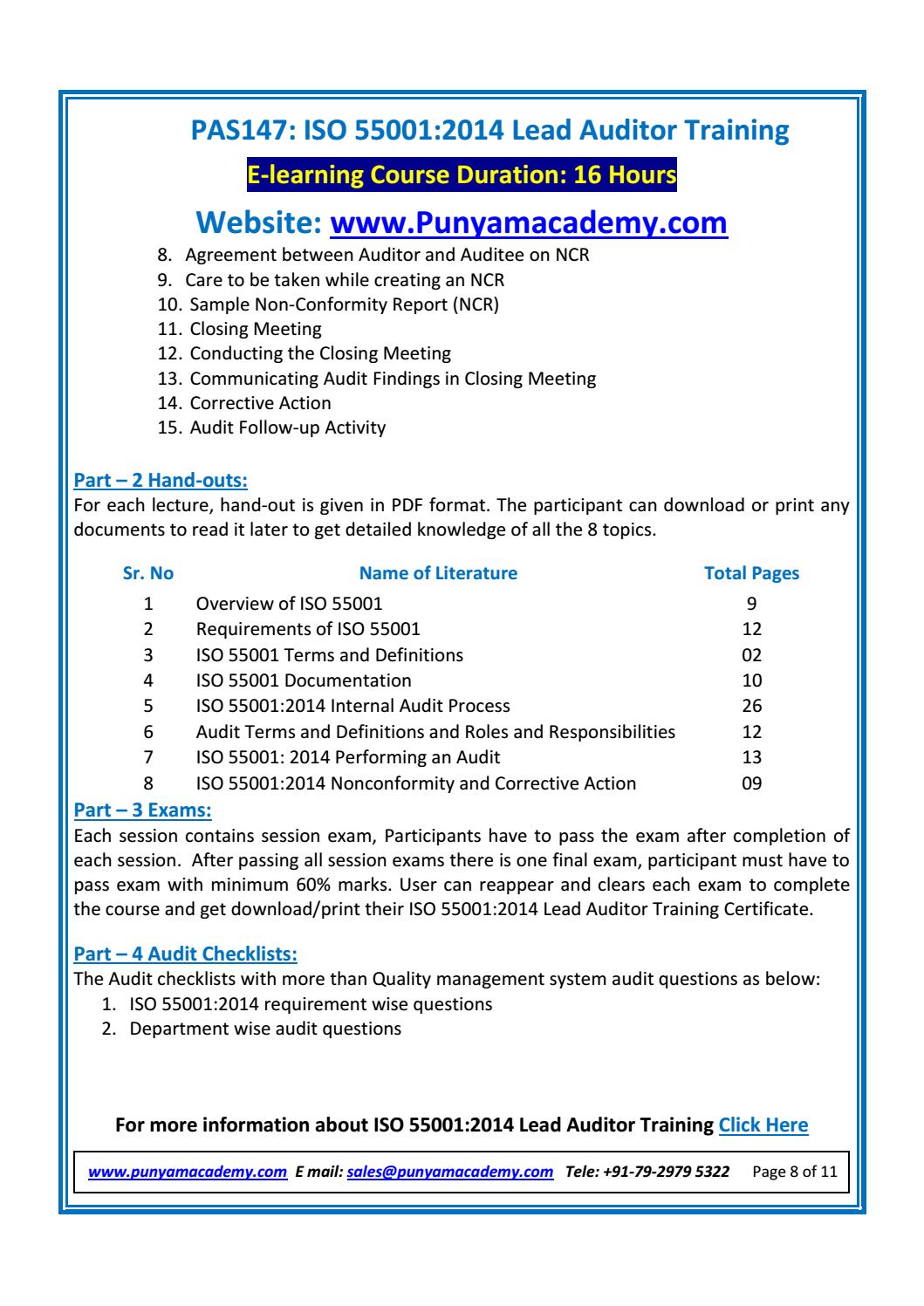ISO 55001:2014 Lead Auditor Training Online Course for AMS Certification by Punyam Academy - Issuu
