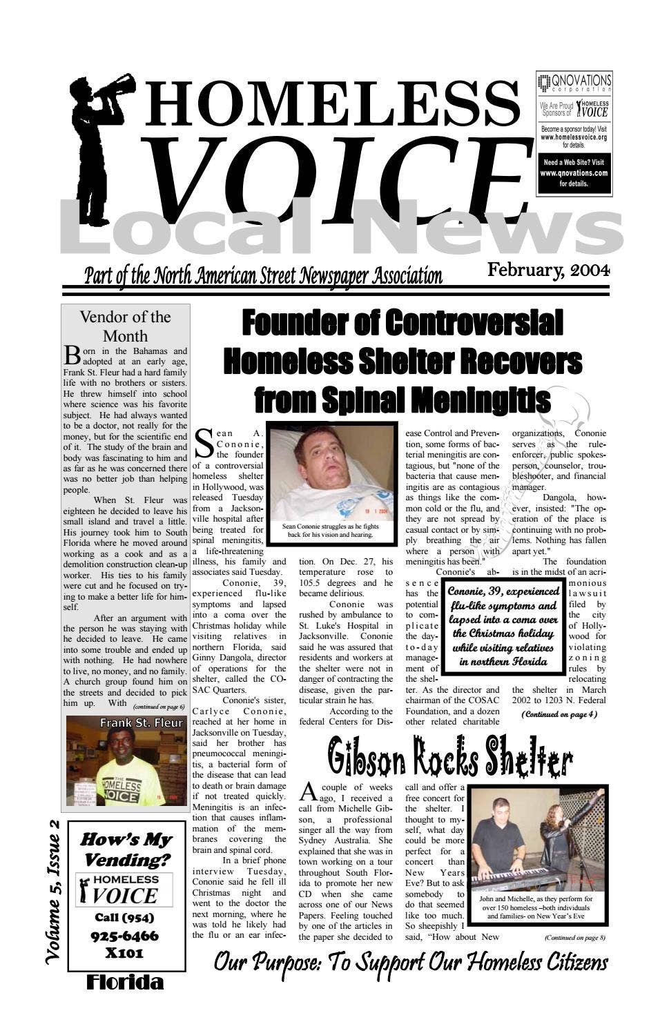 Homeless Voice; Sean Cononie recovers from Meningitis by Homeless Voice ...