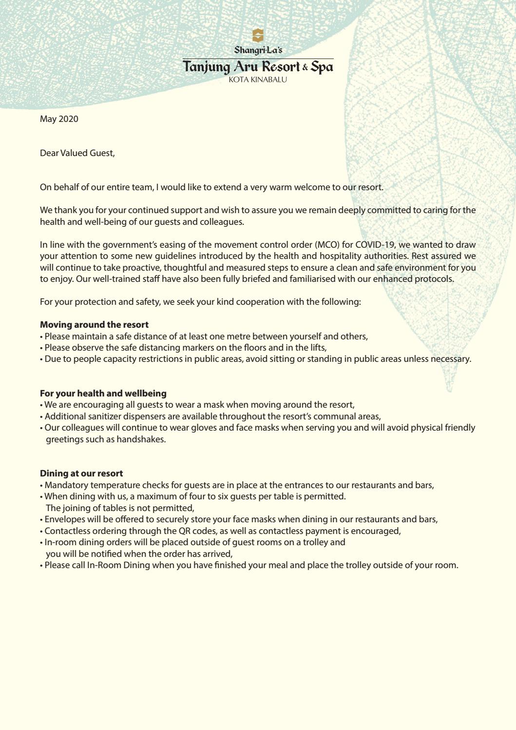 Shangri-La's Tanjung Aru resort & Spa Welcome Letter by Shangri-La ...